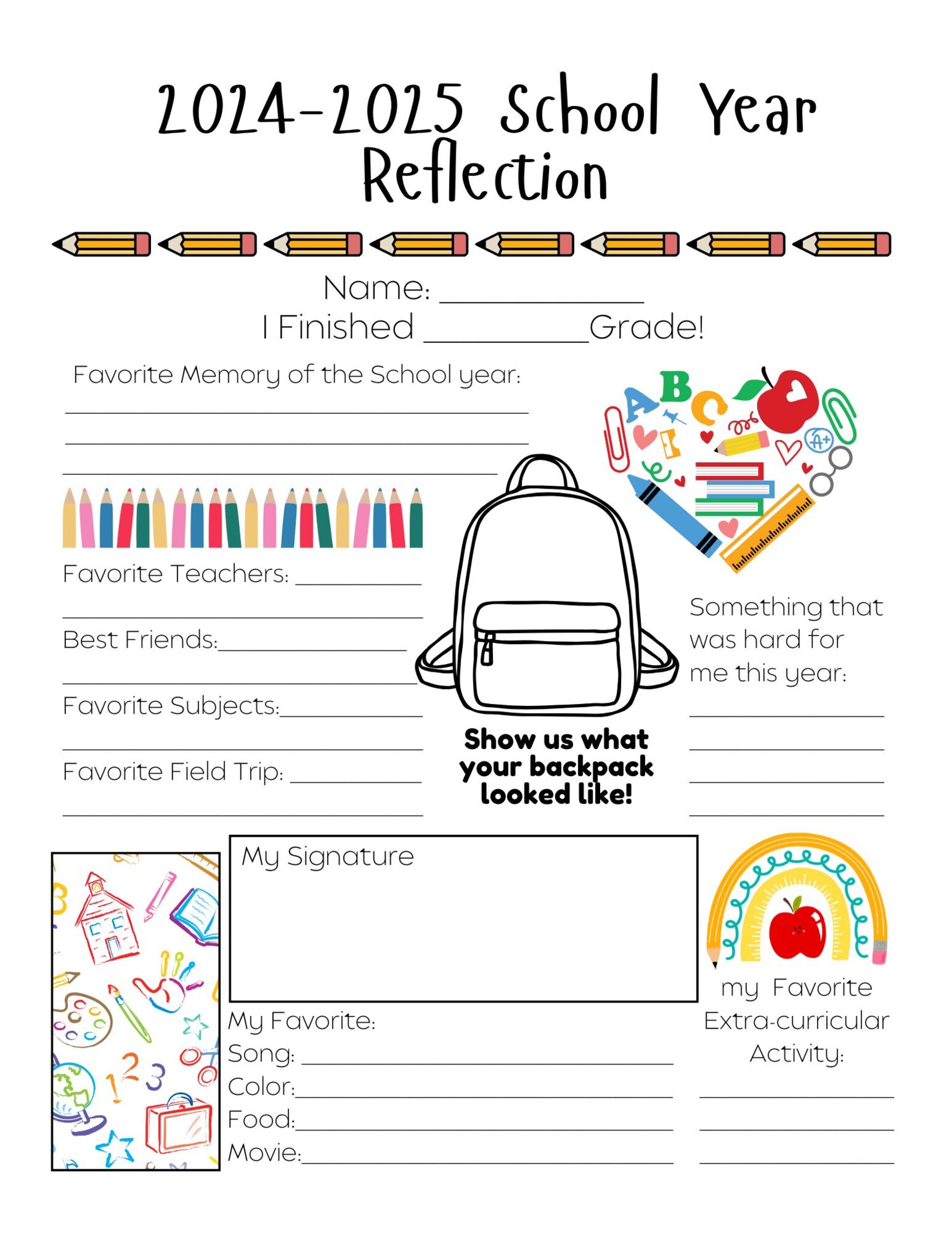 End of School Reflection Worksheet, Digital Download, End of School ...
