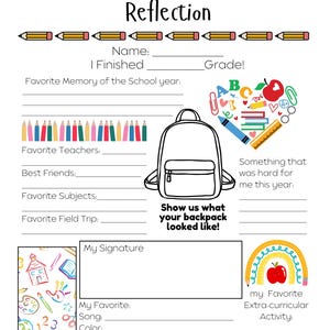 End of School Reflection Worksheet, Digital Download, End of School ...