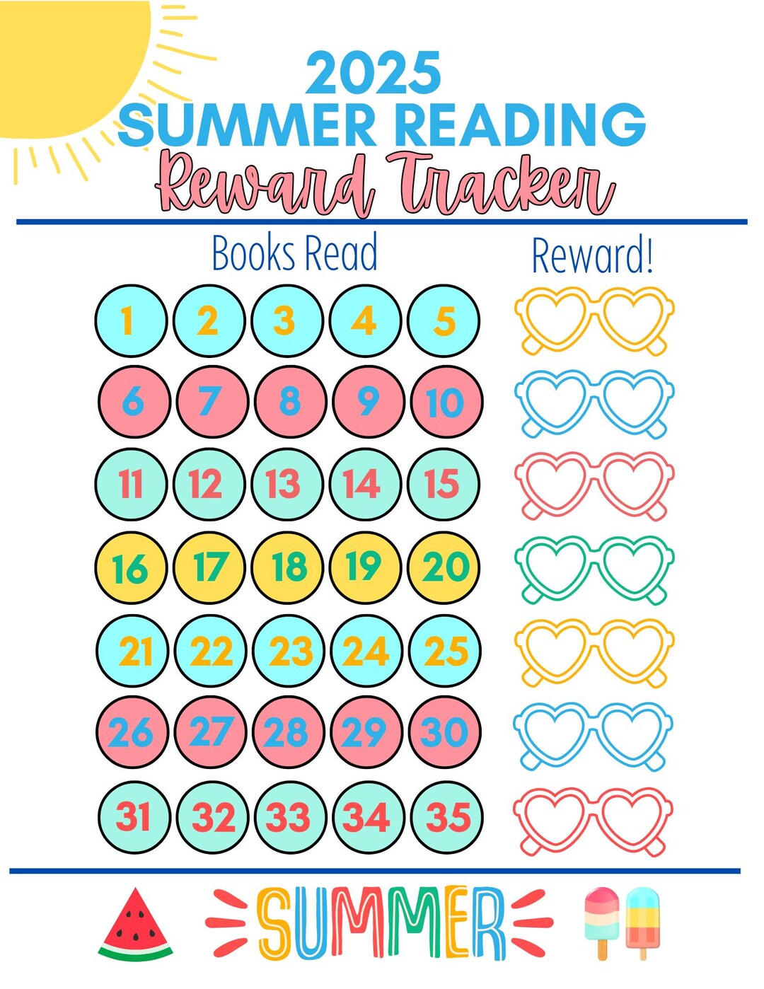 Summer Reading Reward Chart, Digital Download, Summer Reading Tracker ...