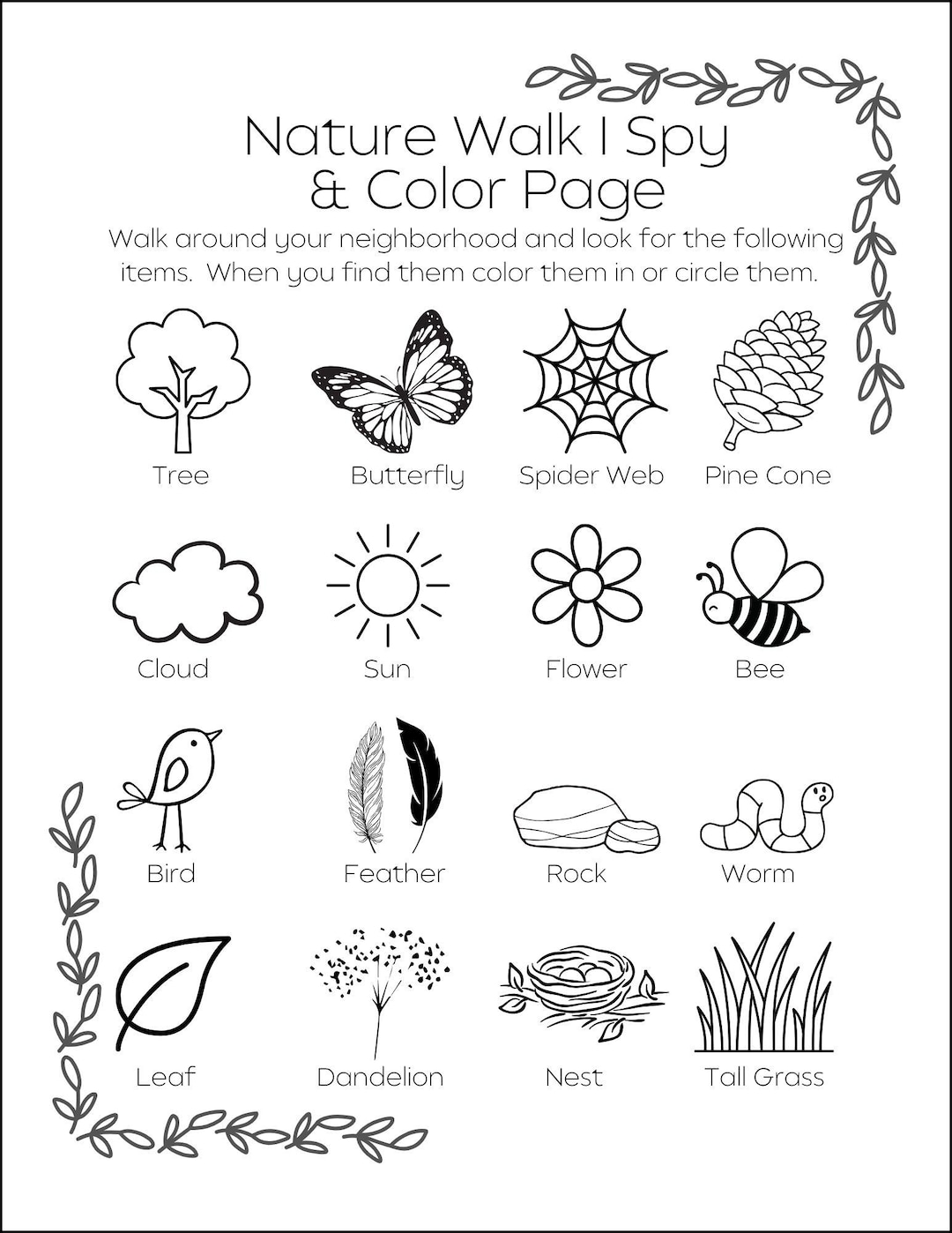 Nature Walk I Spy & Color Page, DIGITAL Download, Activities for Kids ...