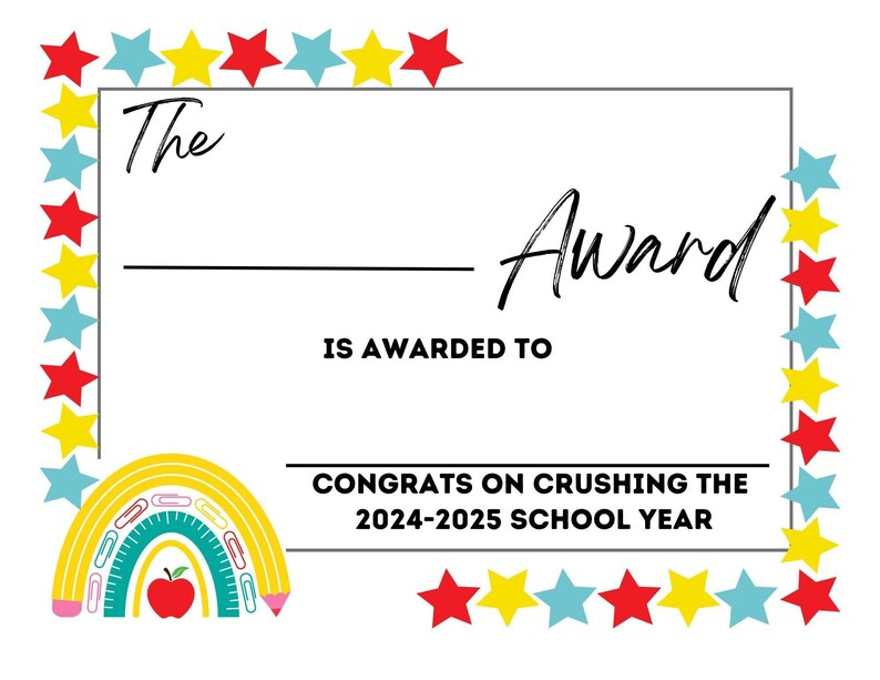 End of School Year Award Certificate, Digital Download, Student Award ...