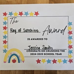 End of School Year Award Certificate, Digital Download, Student Award ...