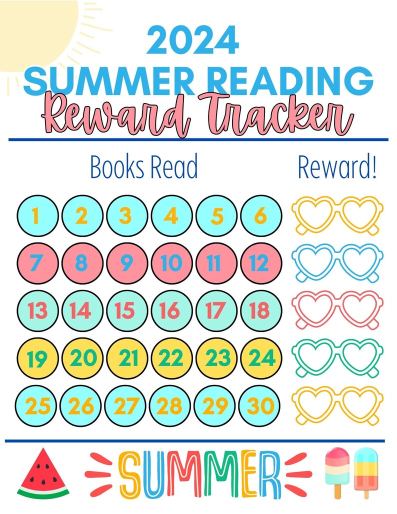 Summer Reading Reward Chart, Digital Summer Reading Chart, Rewards for ...