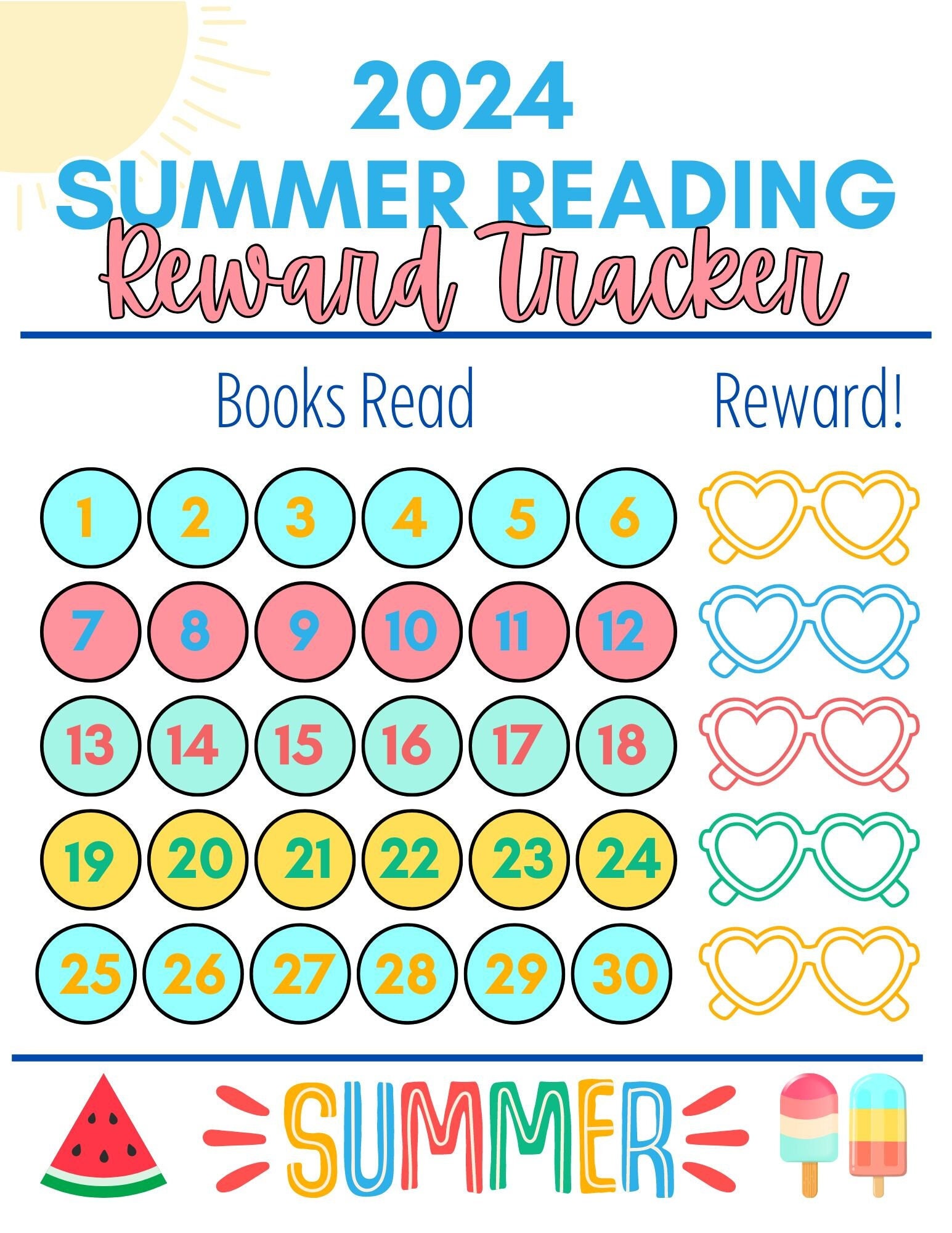 Summer Reading Reward Chart, Digital Summer Reading Chart, Rewards for ...