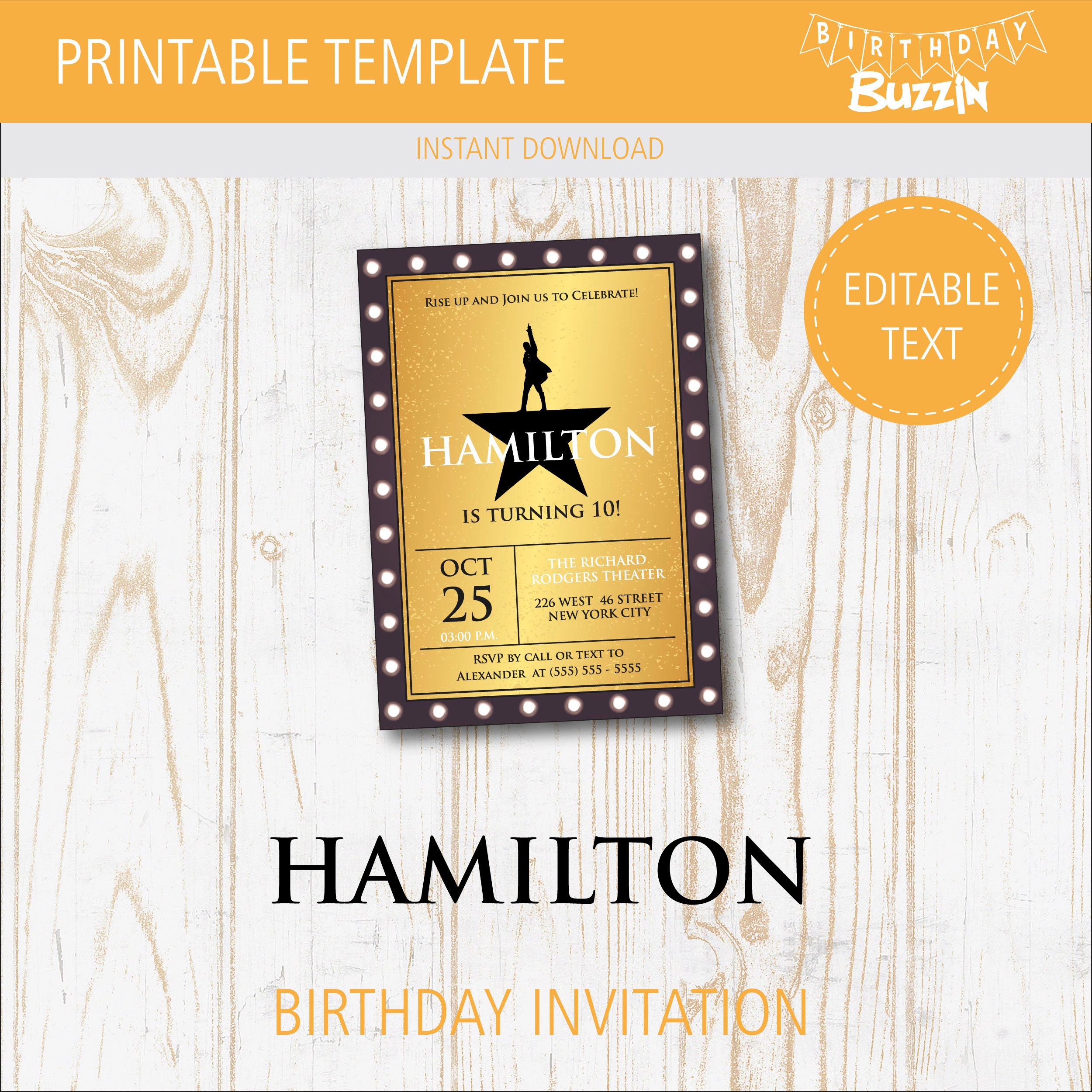 Hamilton Birthday Party Printables Pack- Decorations W/ Invitations ...