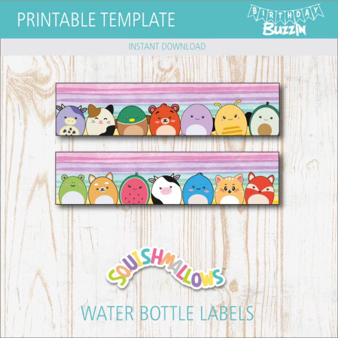 Squishmallow Water Bottle Labels Party Favors Template - Etsy