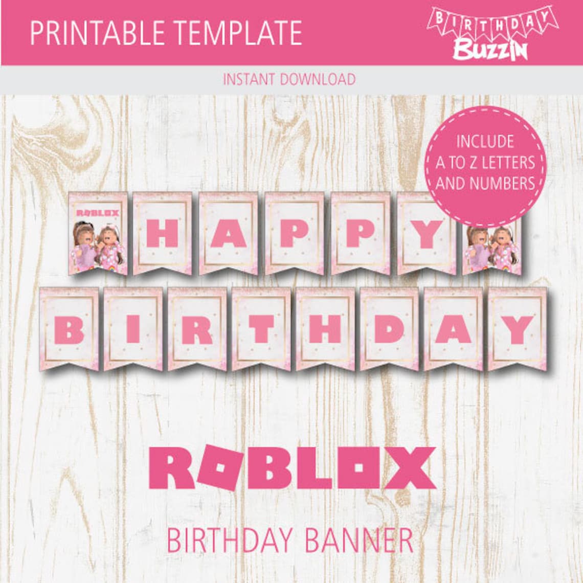 Pink Roblox Girl Birthday Party Printables Pack Decorations - Etsy