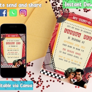 Grease Birthday Party Invitations - Printable Template, Editable ...