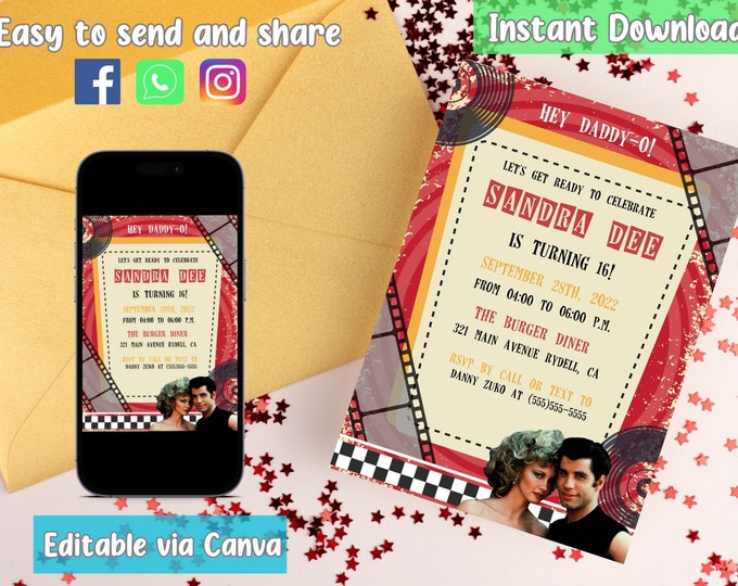 Digital Invitation Template for Grease Themed Party. - Etsy Canada