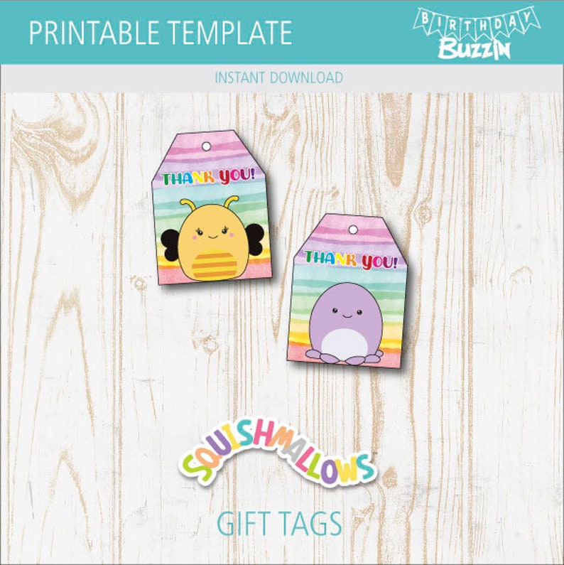 Squishmallow Favor Tags - Gift Tags, Birthday Party Favors, Printable ...
