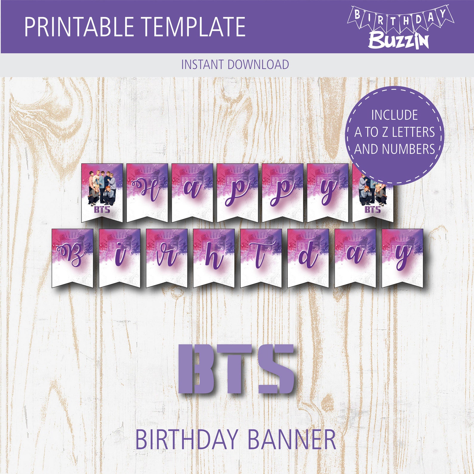 BTS Birthday Party Printables Pack- Decorations W/ Invitations - Banner ...