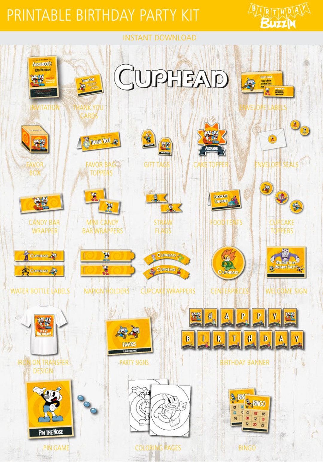 Cuphead Birthday Party Printables Pack- Decorations W/ Invitations ...