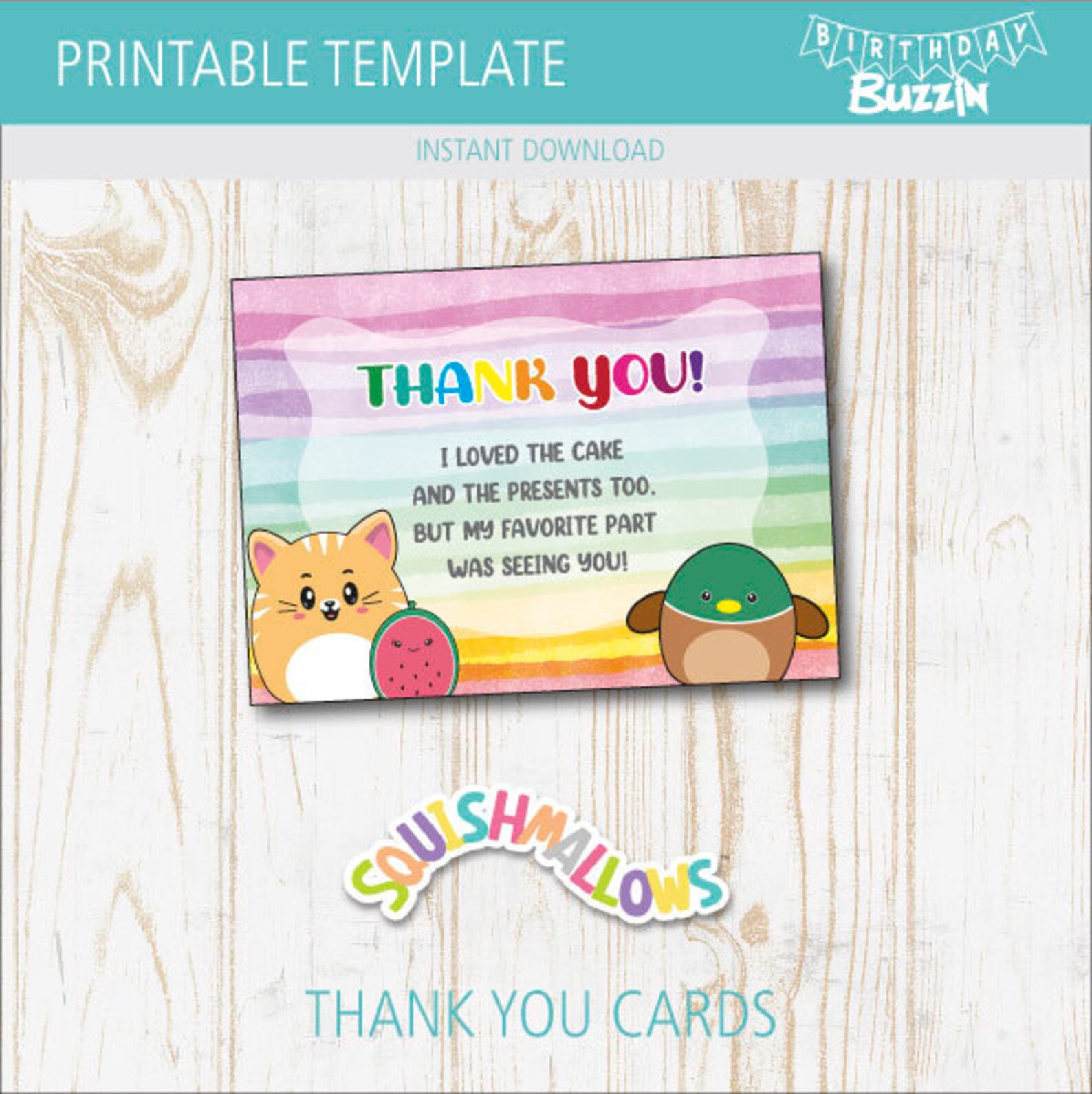 Squishmallows Birthday Party Invitations Thank You Cards, Printable ...