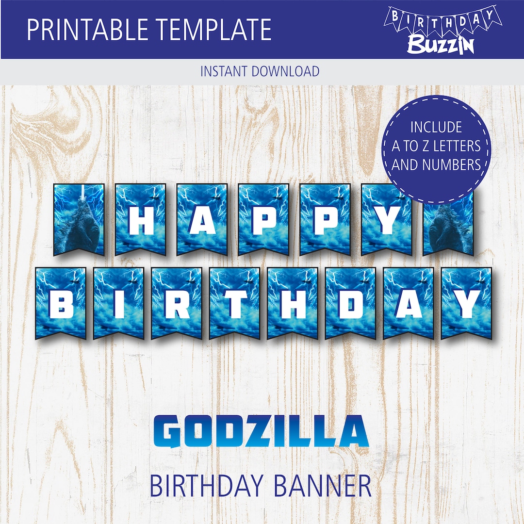 Godzilla Birthday Banner - Party Decoration, Printable Template, Happy ...