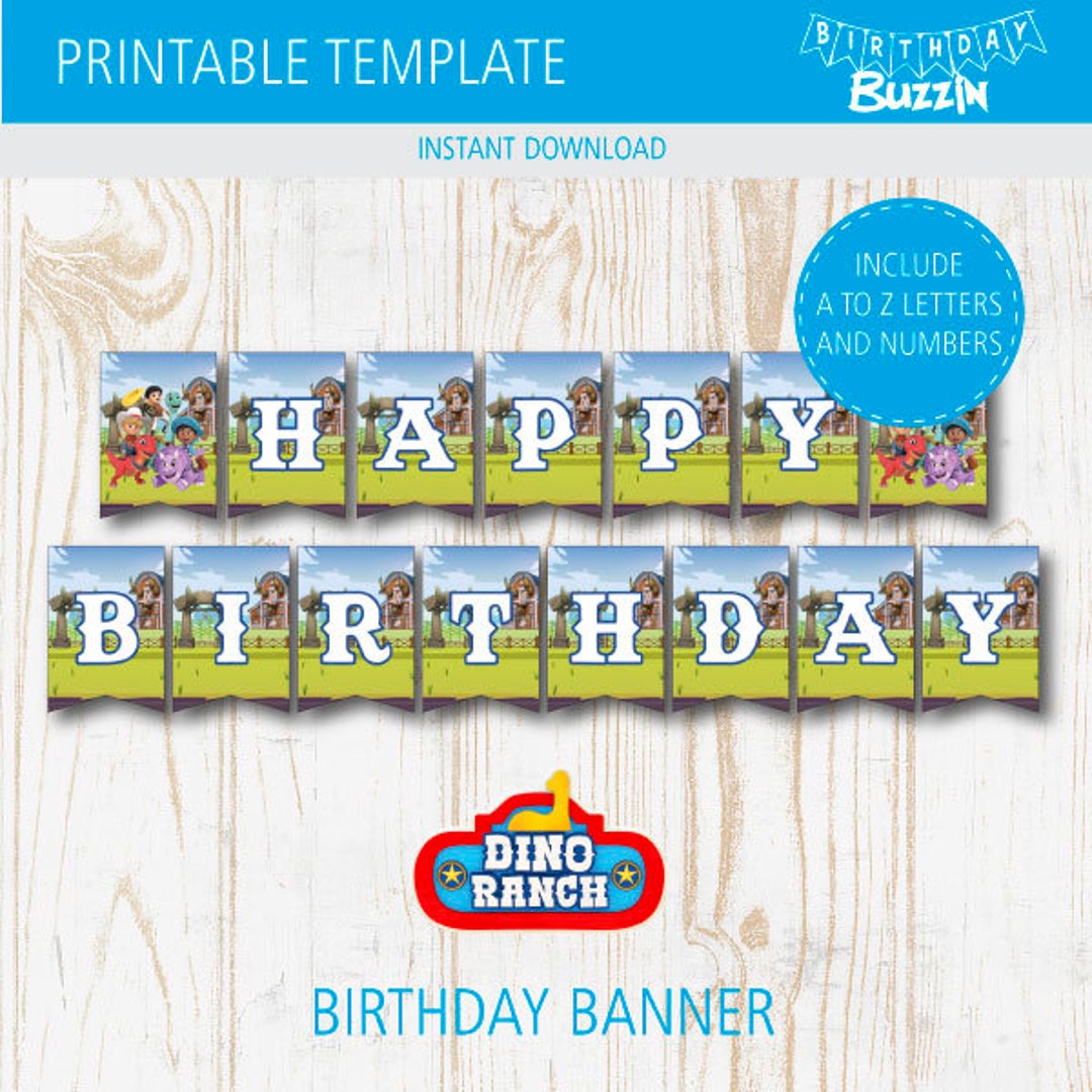 Dino Ranch Birthday Banner - Party Decoration, Template, Printable ...