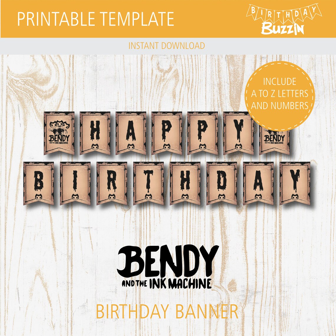Bendy and the Ink Machine Birthday Banner - Party Decoration, Template ...
