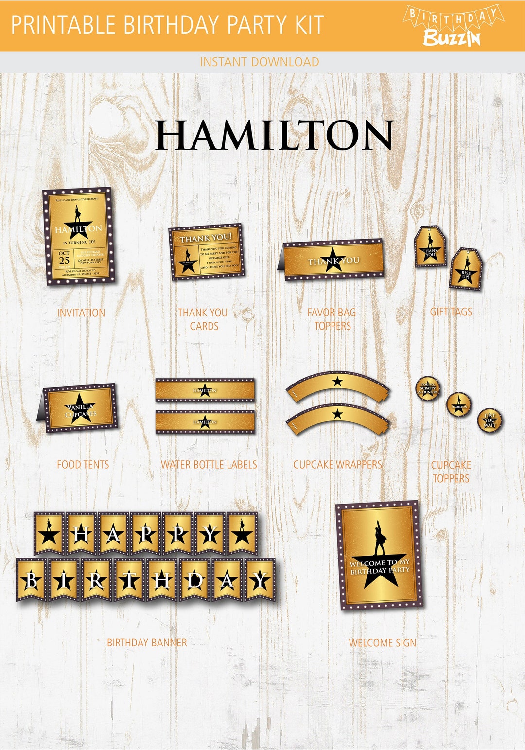 Hamilton Birthday Party Printables Pack- Decorations W/ Invitations ...