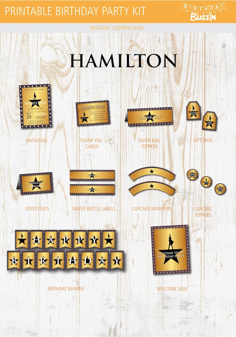 Hamilton Birthday Party Printables Pack- Decorations W/ Invitations ...