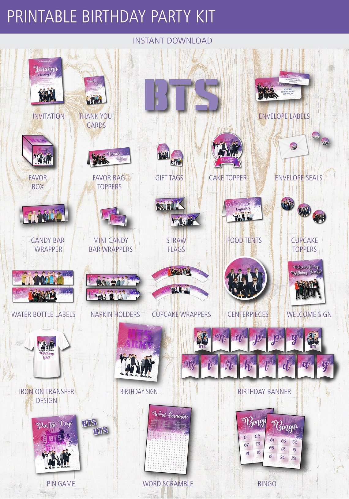 BTS Birthday Party Printables Pack Decorations W/ Invitations - Etsy
