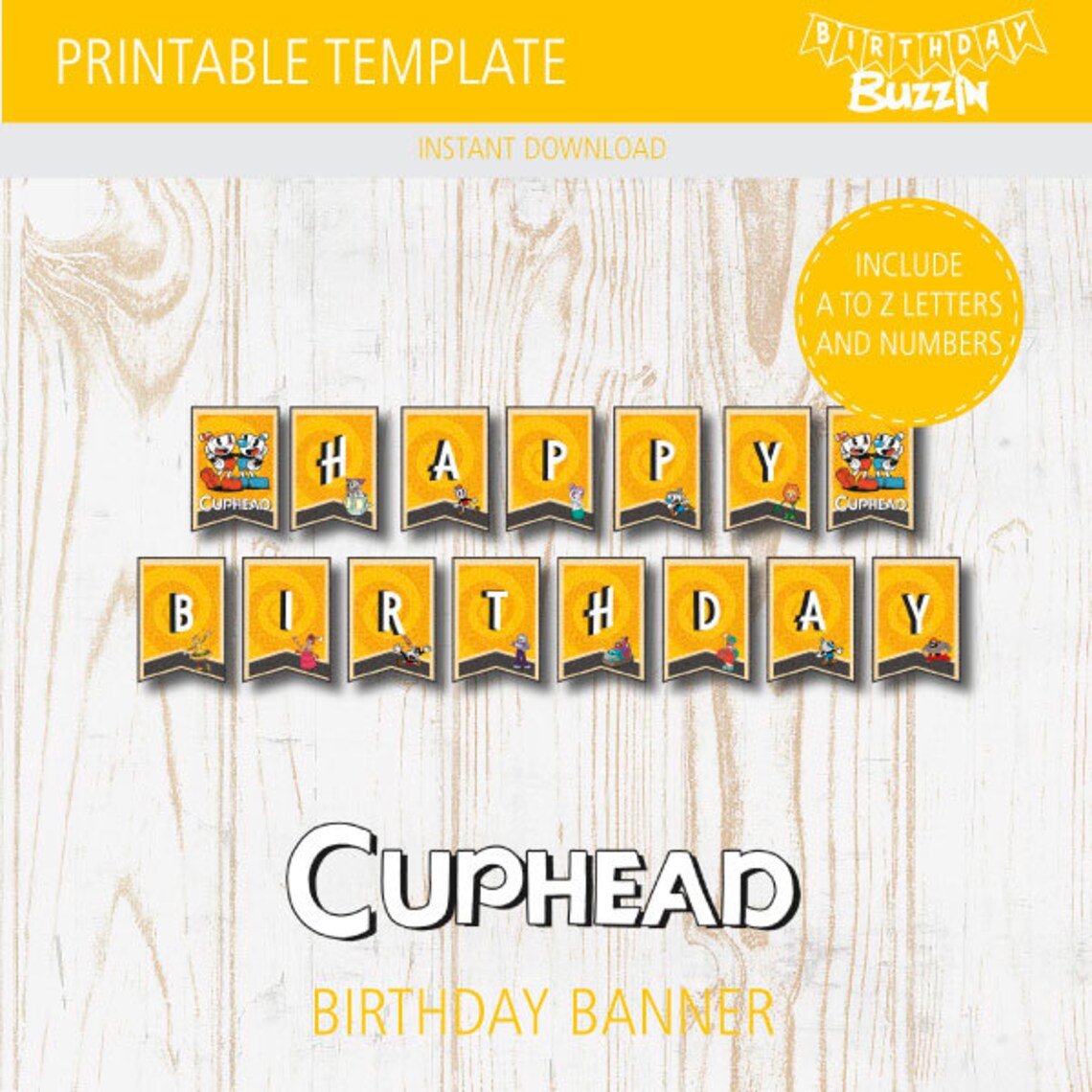 Cuphead Birthday Banner - Party Decoration, Template, Printable, Happy ...