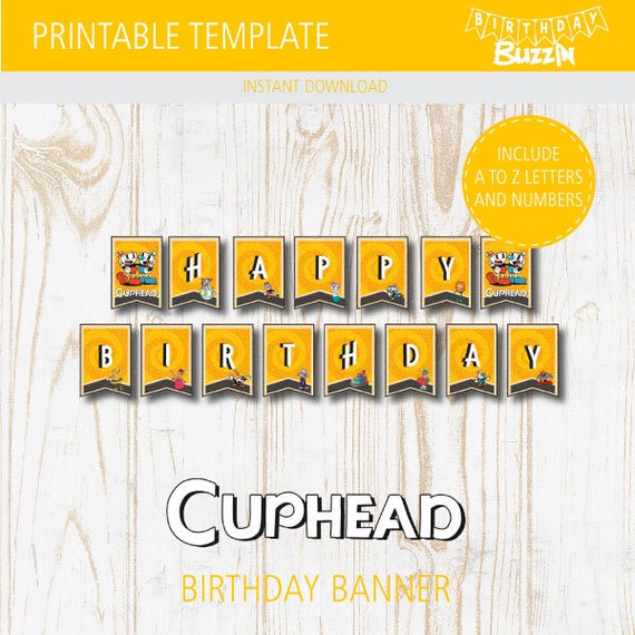 Cuphead Birthday Banner Party Decoration Template - Etsy