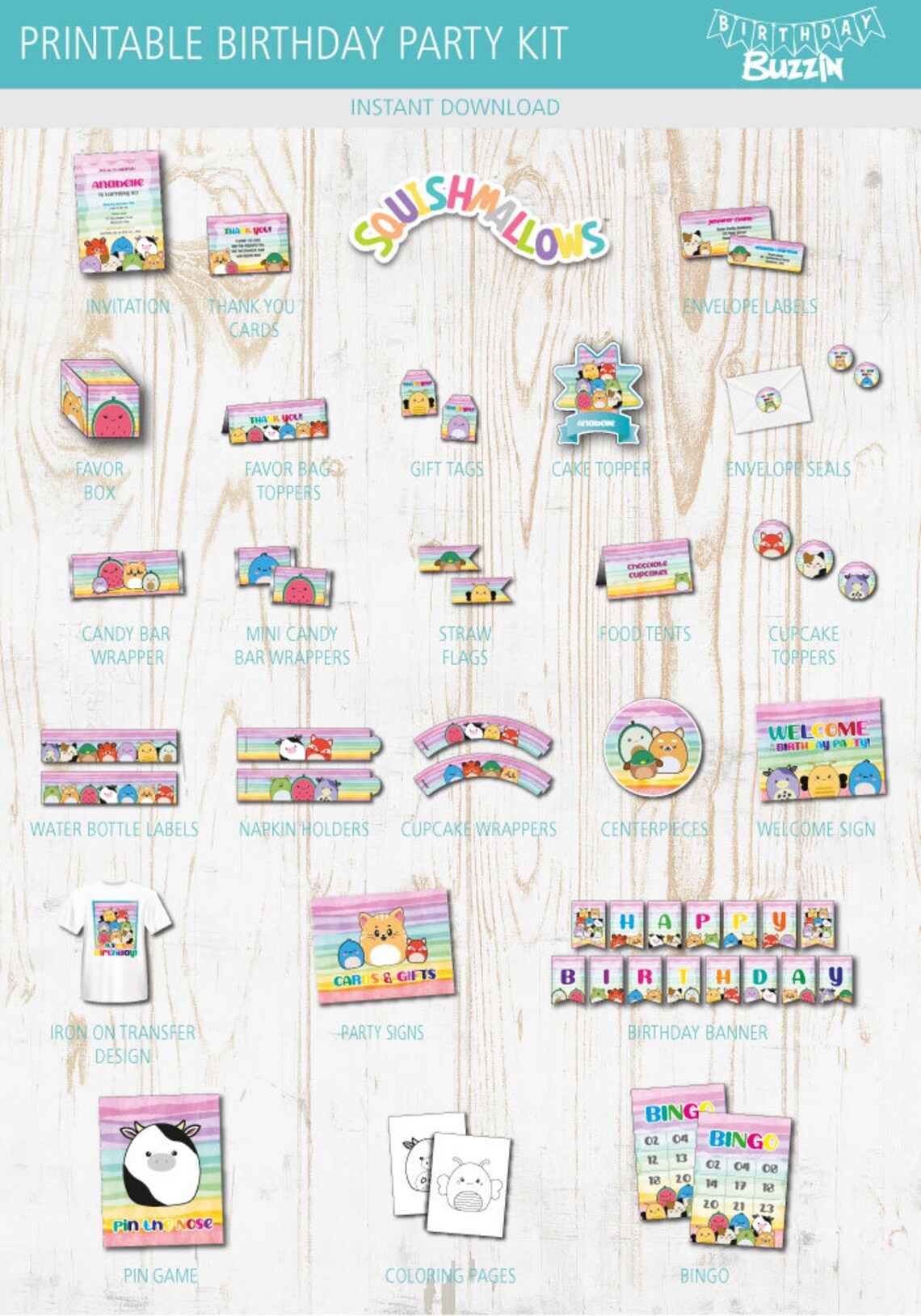Squishmallows Birthday Party Printables Pack- Decorations W ...