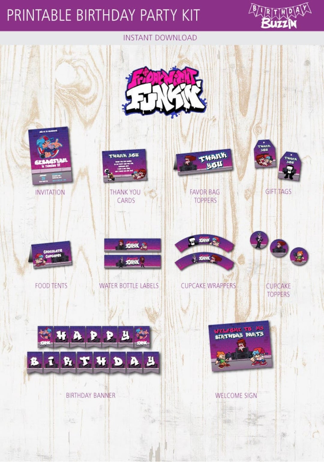 Friday Night Funkin Birthday Party Printables Pack- Decorations W ...