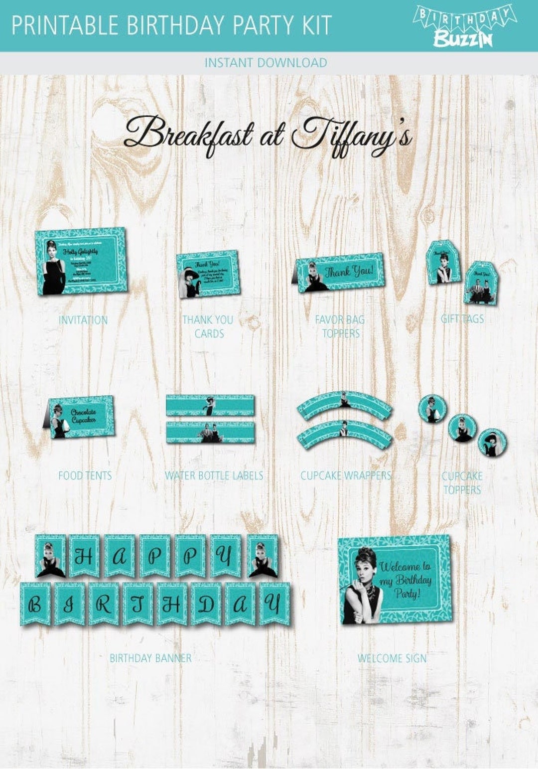 Breakfast at Tiffany’s Birthday Party Printables Pack- Decorations W ...