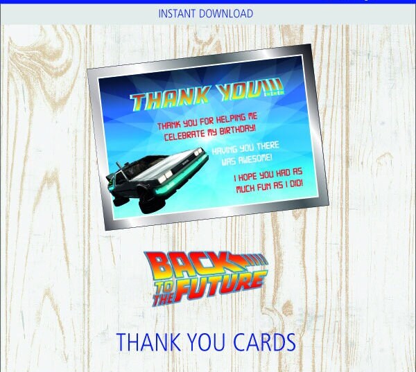 Back to the Future Birthday Party Invitations Thank You Cards Invites ...