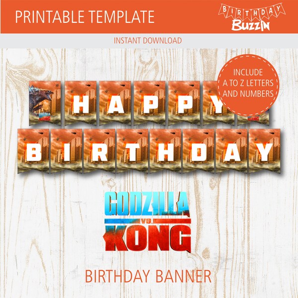 Godzilla Happy Birthday Banner - Etsy