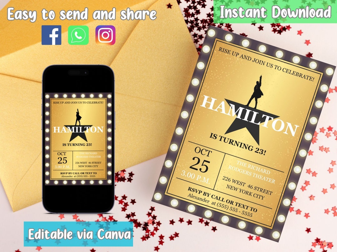 Hamilton Birthday Party Invitations - Printable Template, Editable ...