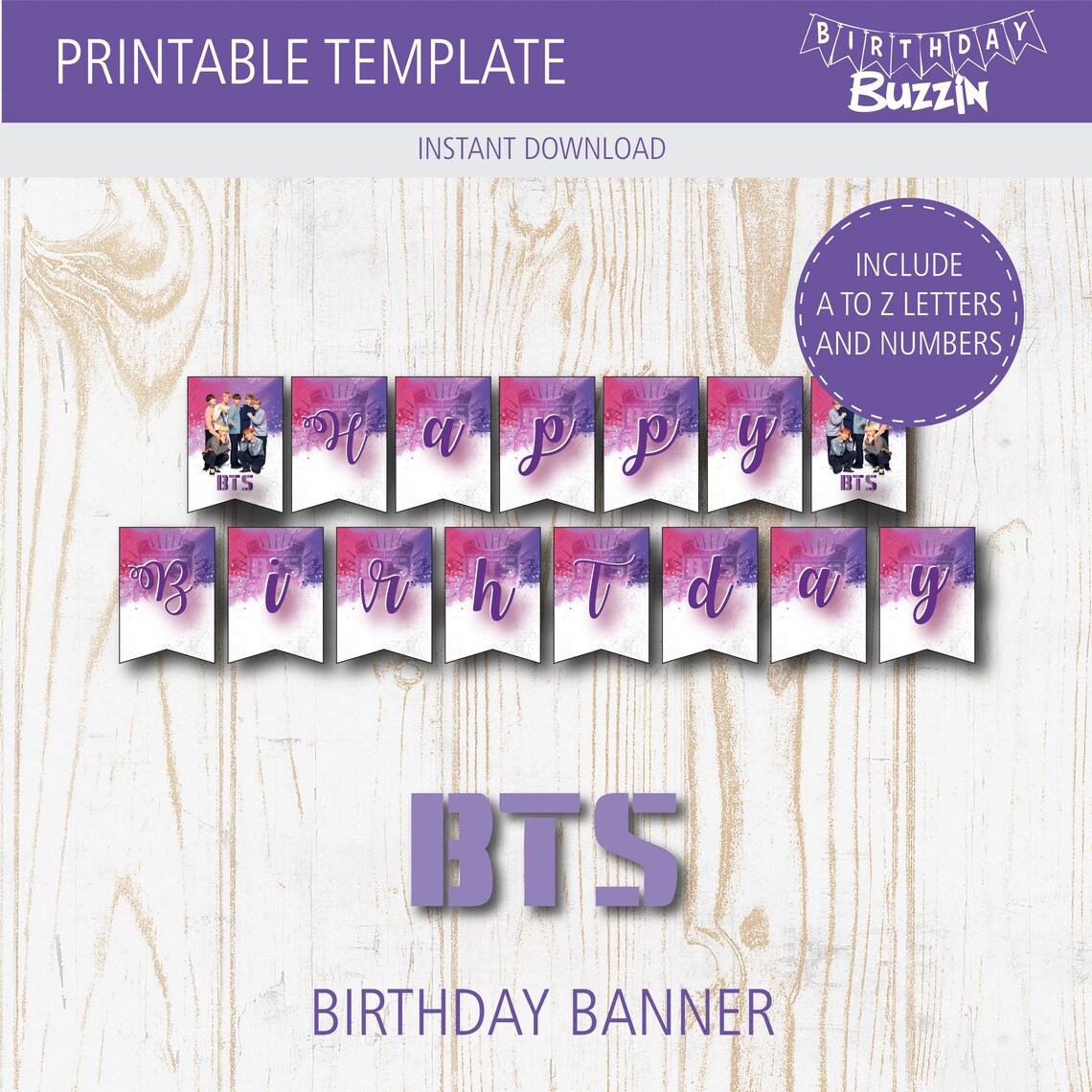 BTS Birthday Banner - Party Decoration, Template, Printable, Happy ...