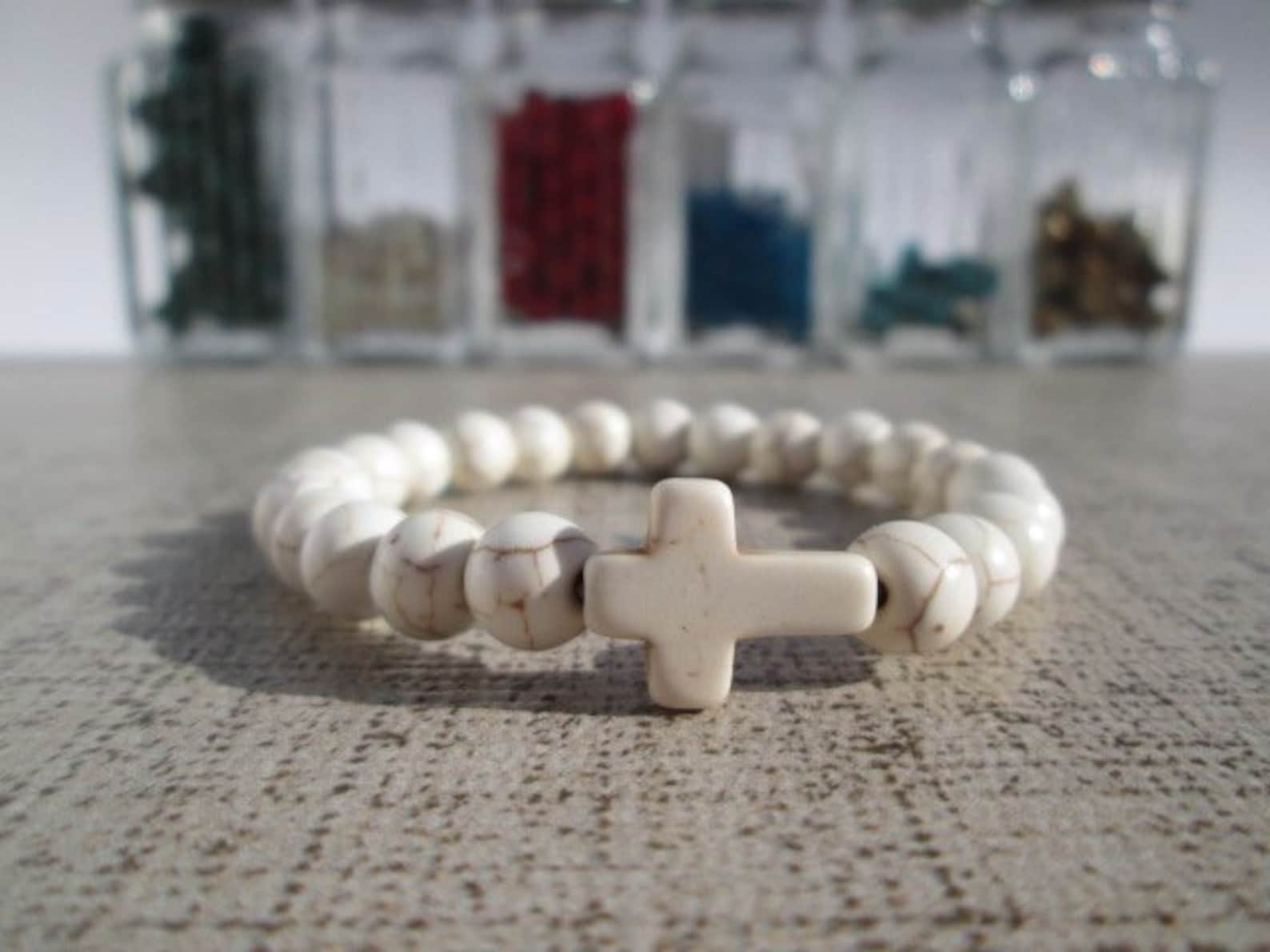Sideway Cross Bead Bracelet Featuring a 8mm Natural Stone - Etsy