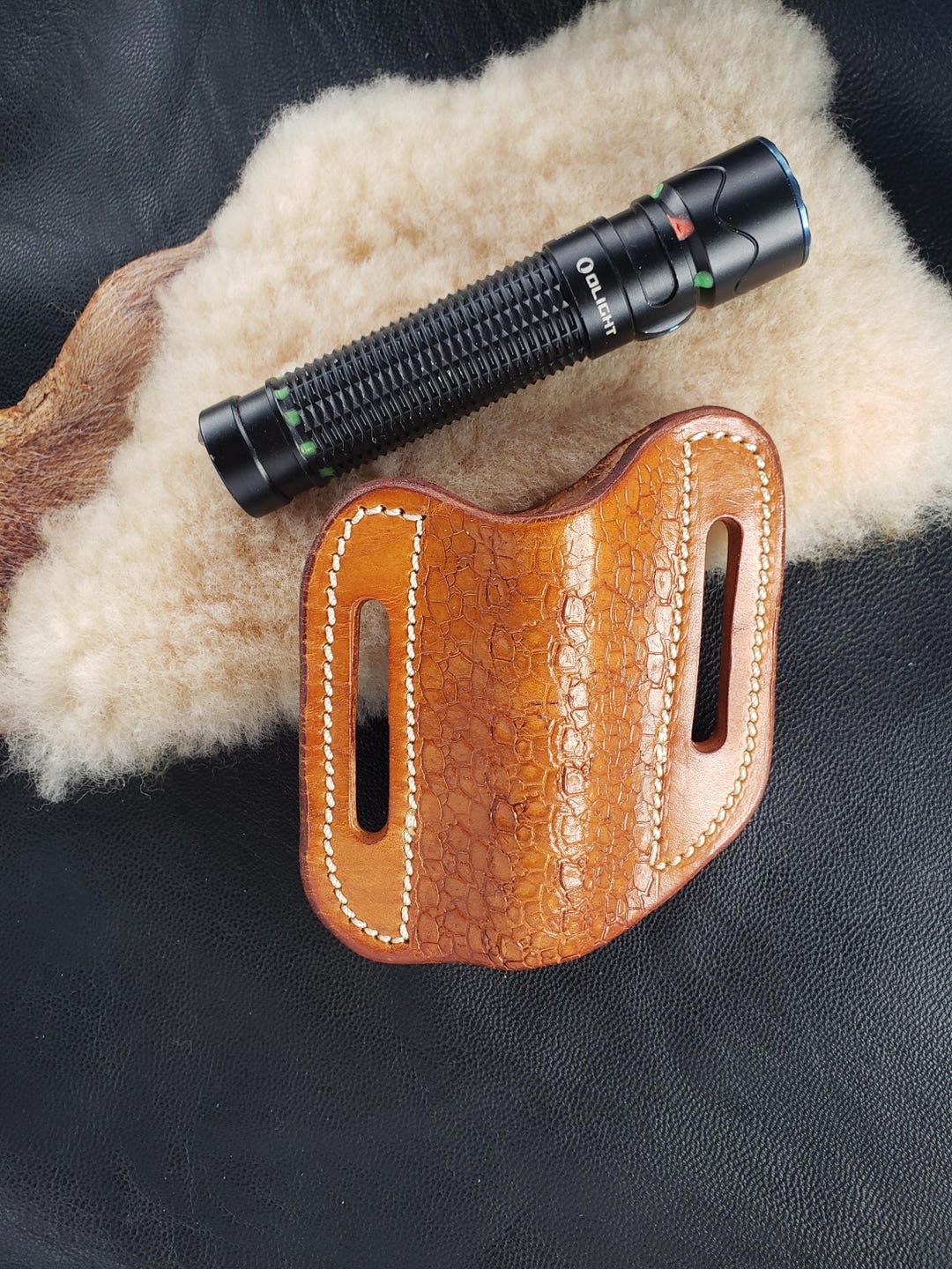 Olight Warrior Leather Flash Light Sheath Handmade Flashlight Leather ...
