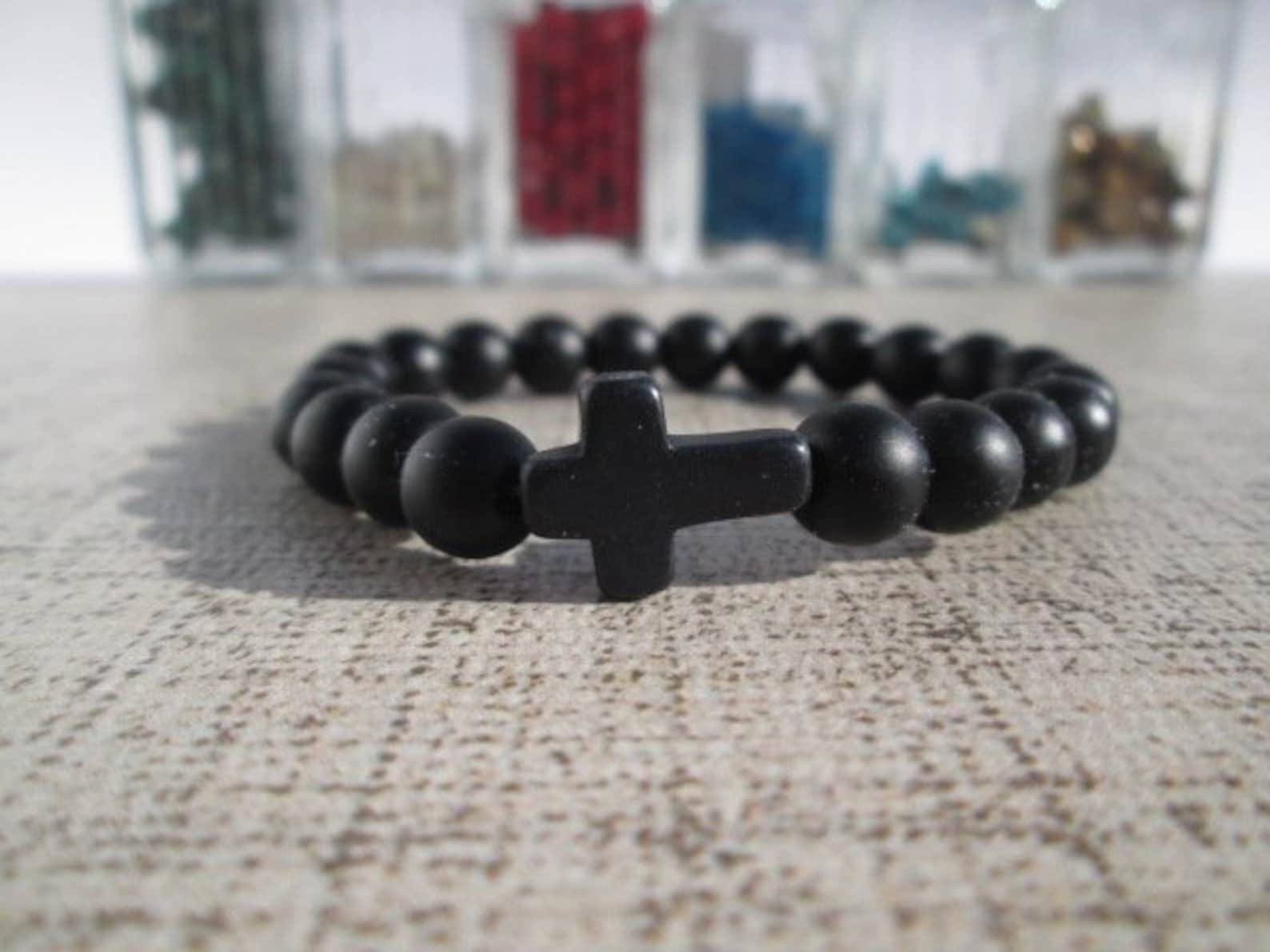 Sideway Cross Bead Bracelet Featuring a 8mm Natural Stone - Etsy