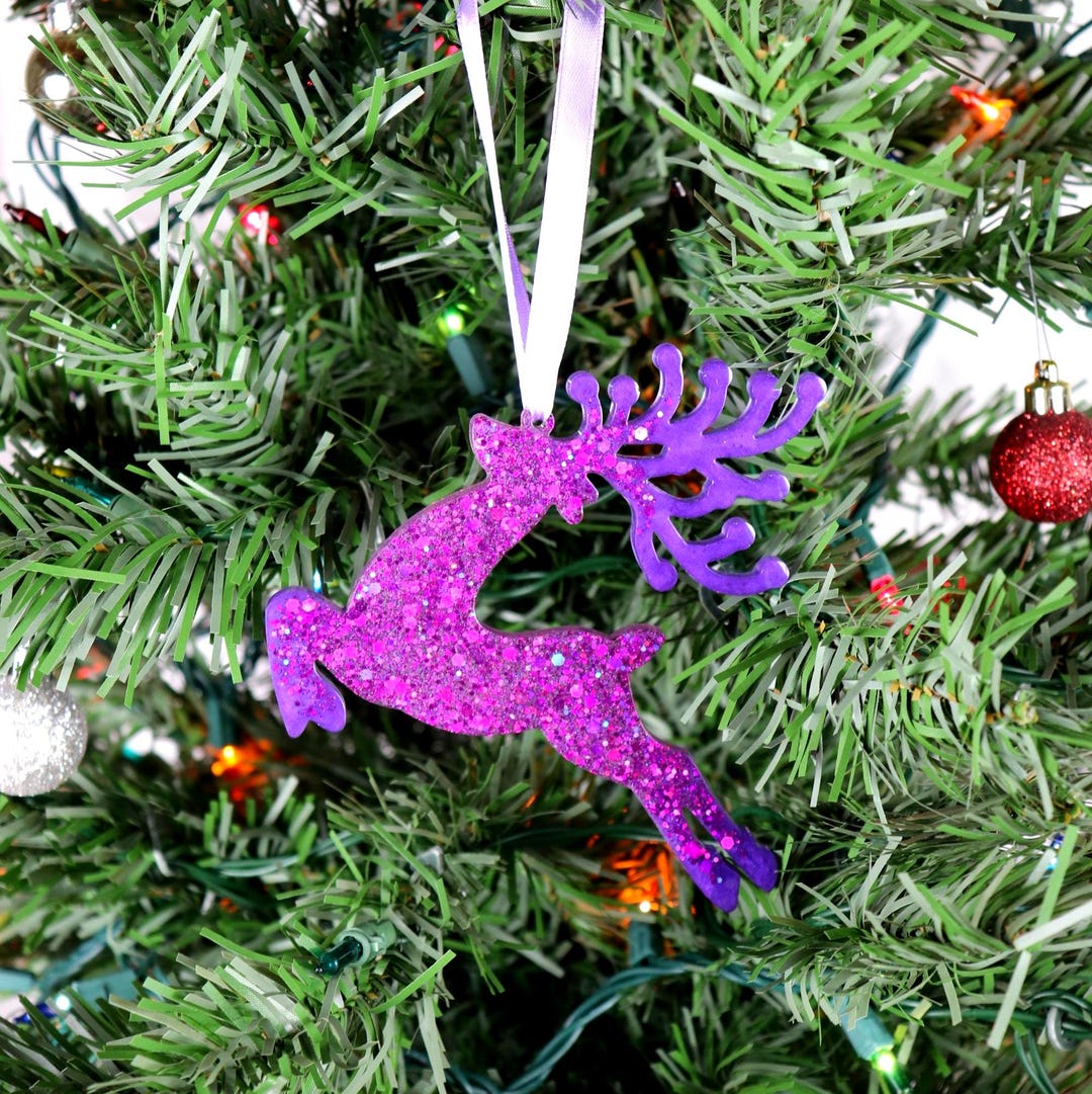 Purple Christmas Ornaments: Handmade Resin Reindeer Tree Decorations ...