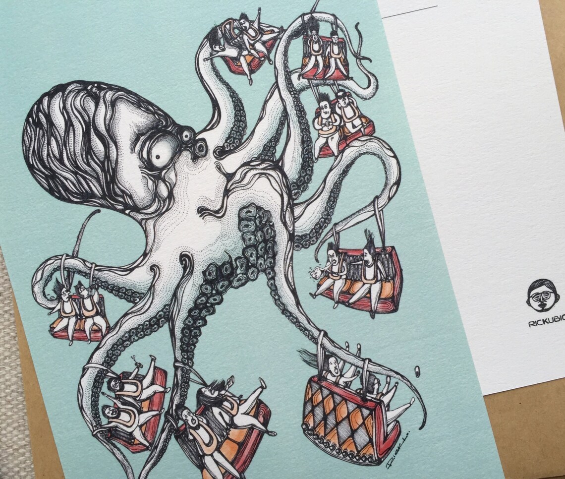 Crazy Octopus Digital Art Print - Etsy Denmark