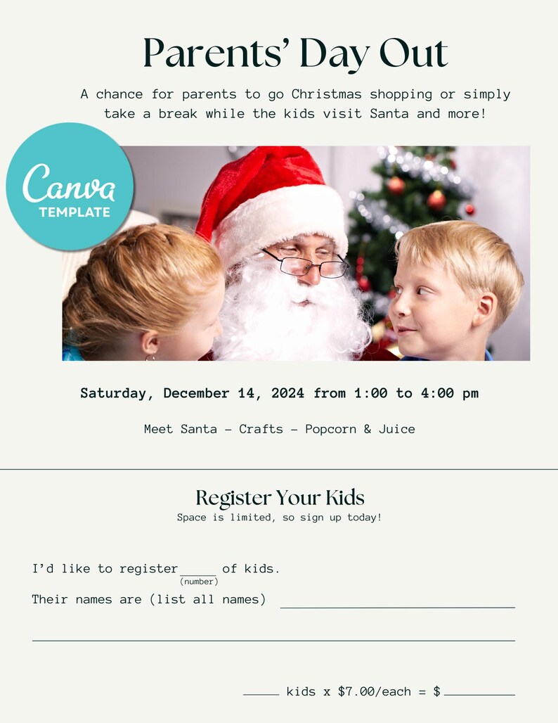 Christmas Party & Parent's Day Out Flyer Templates: 2 Editable Canva ...