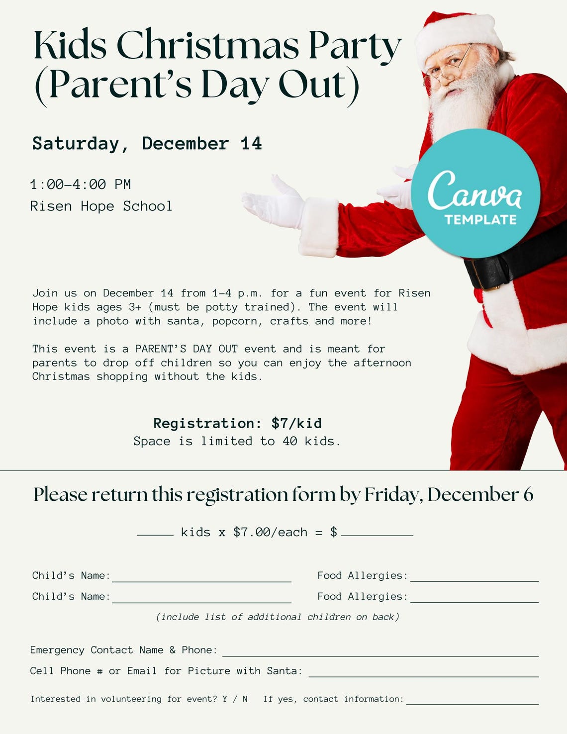 Christmas Party & Parent's Day Out Flyer Templates: 2 Editable Canva ...