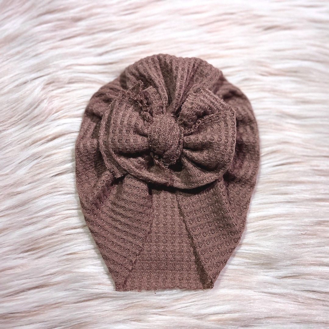 Chocolate Brown Waffle Knit Baby Turban: Modern Bow Hat - Etsy