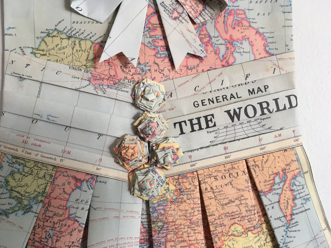 THE WORLD- 26" X 18" Hand Folded Vintage Style Map Dress, Nursery Wall ...