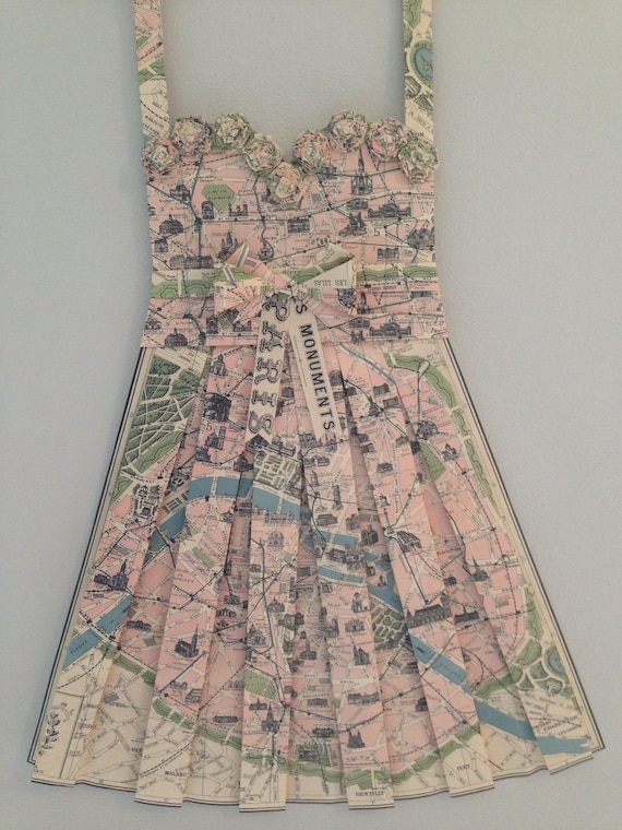 PARIS 26 X 18 Vintage Map Dress Rosettes - Etsy