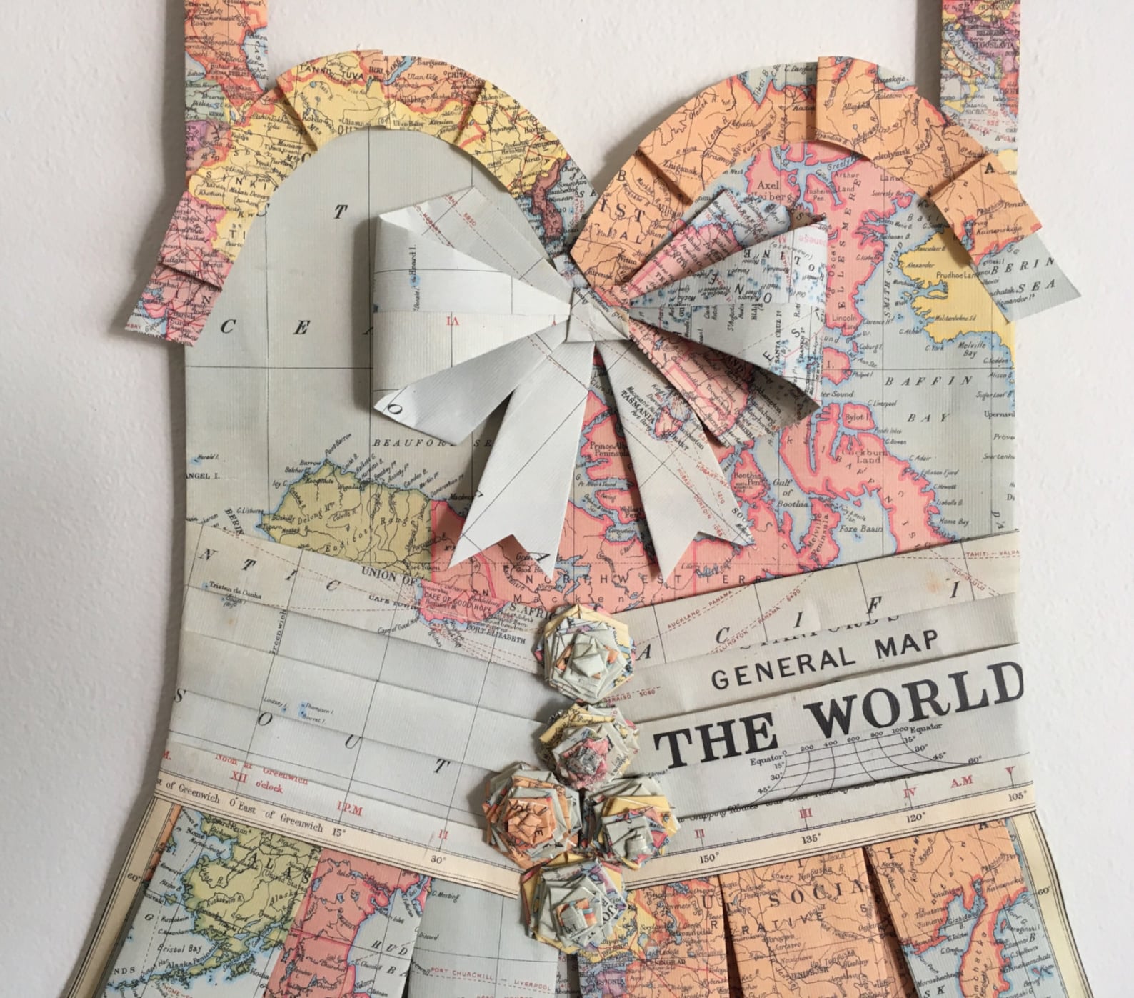 THE WORLD- 26" X 18" Hand Folded Vintage Style Map Dress, Nursery Wall ...