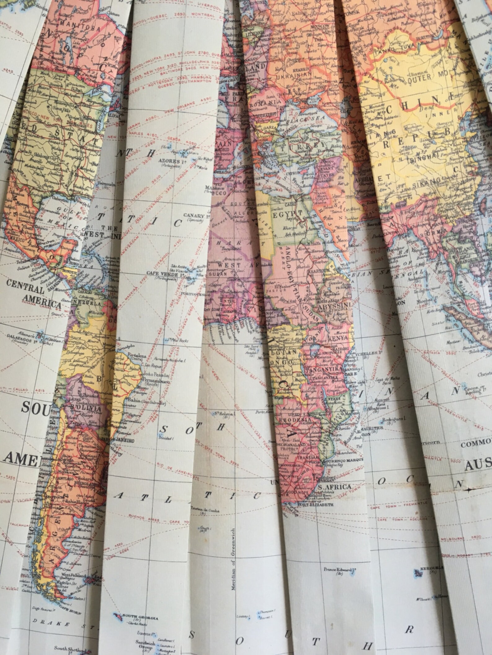 THE WORLD- 26" X 18" Hand Folded Vintage Style Map Dress, Nursery Wall ...