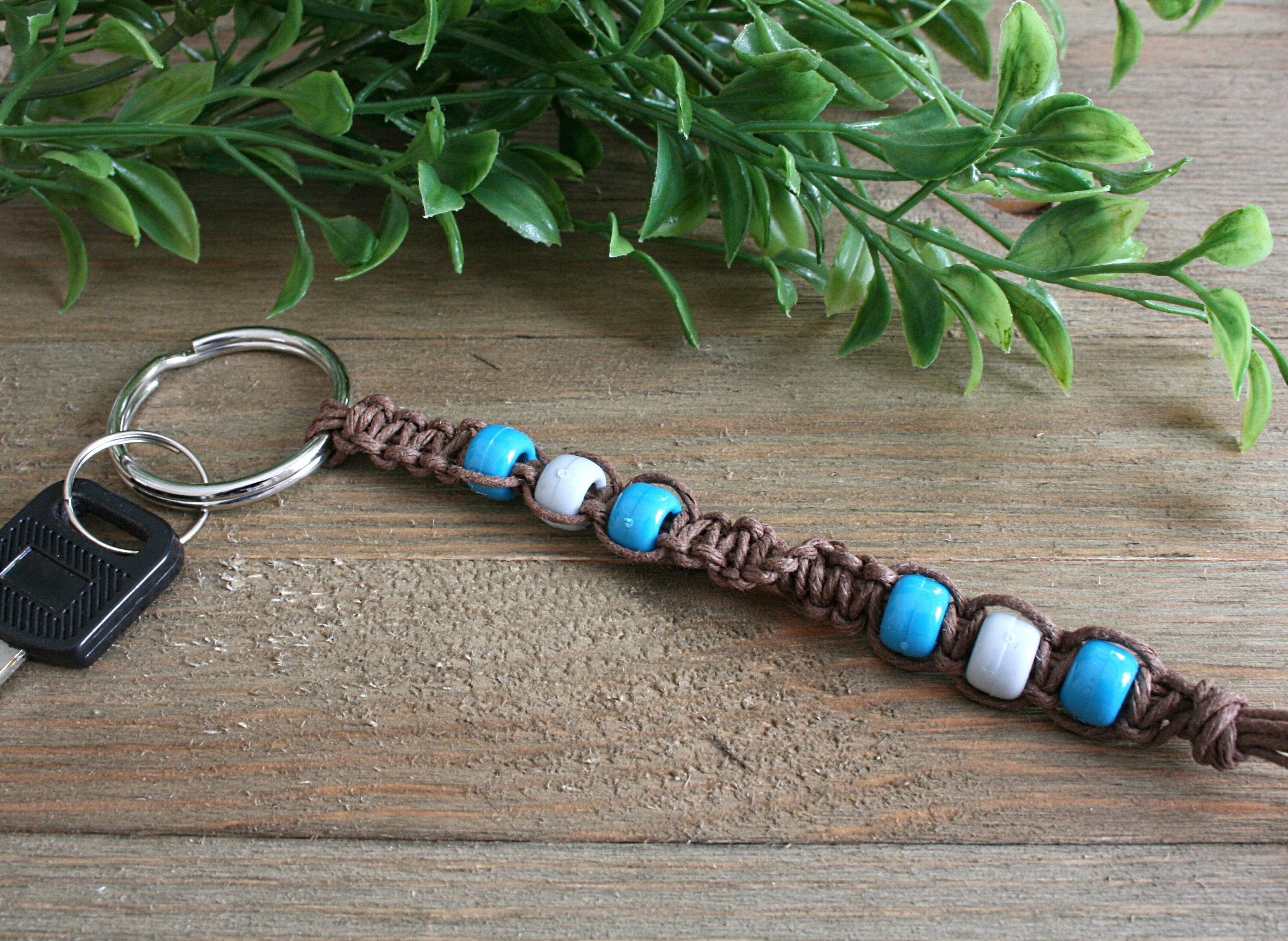 Macrame keychain beaded key chain braided key ring backpack | Etsy