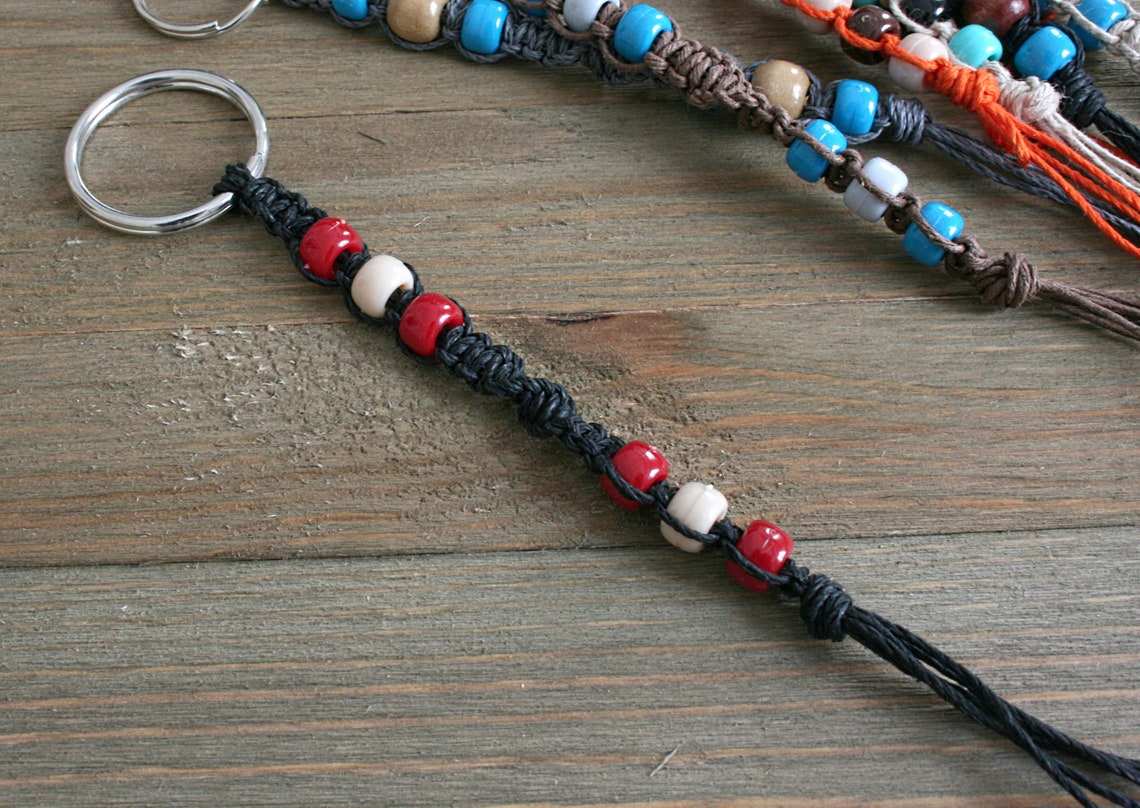 Macrame Keychain Beaded Key Chain Braided Key Ring Backpack | Etsy