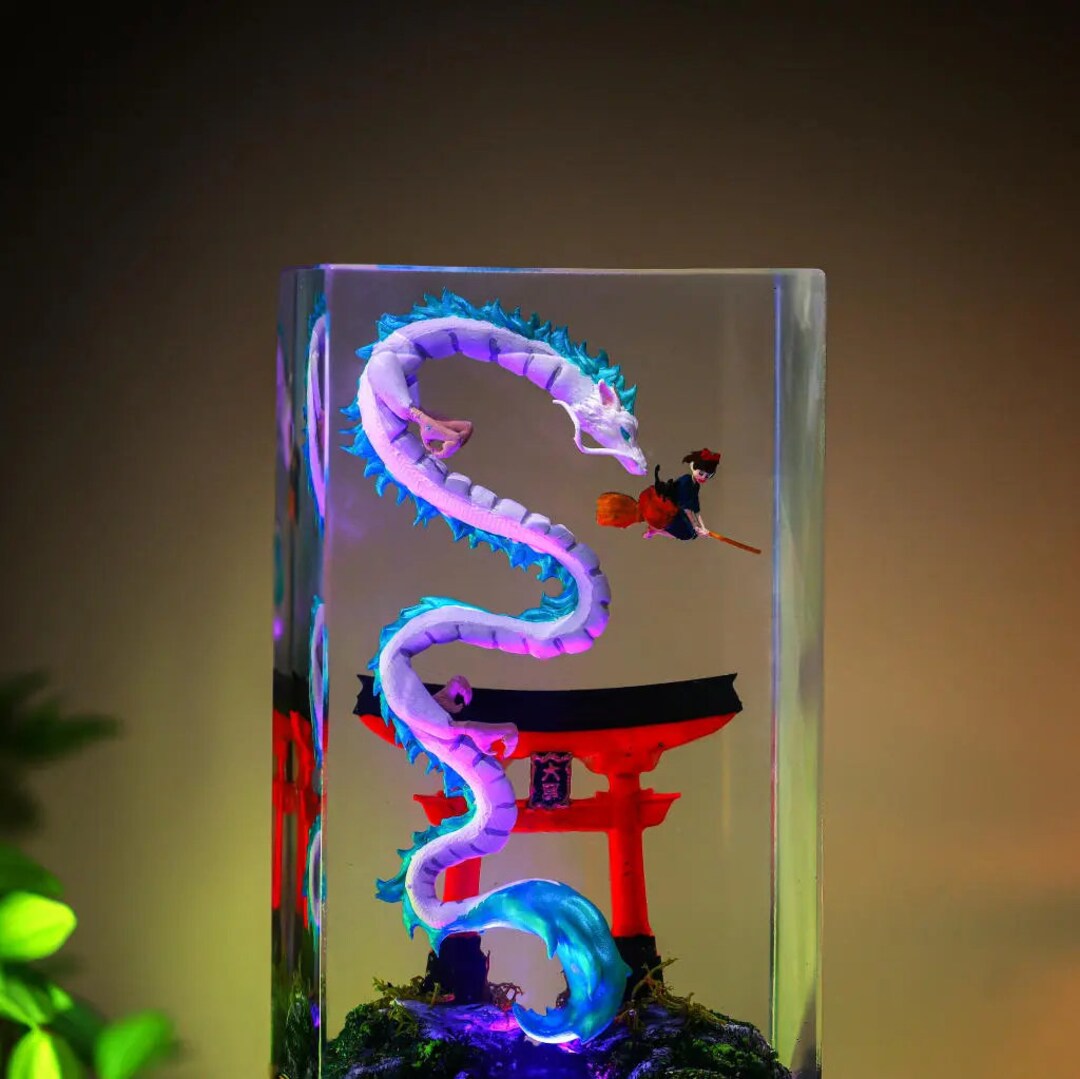 Spirited Away Haku and Kiki Epoxy Resin Wood Lamp Night Light Unique ...