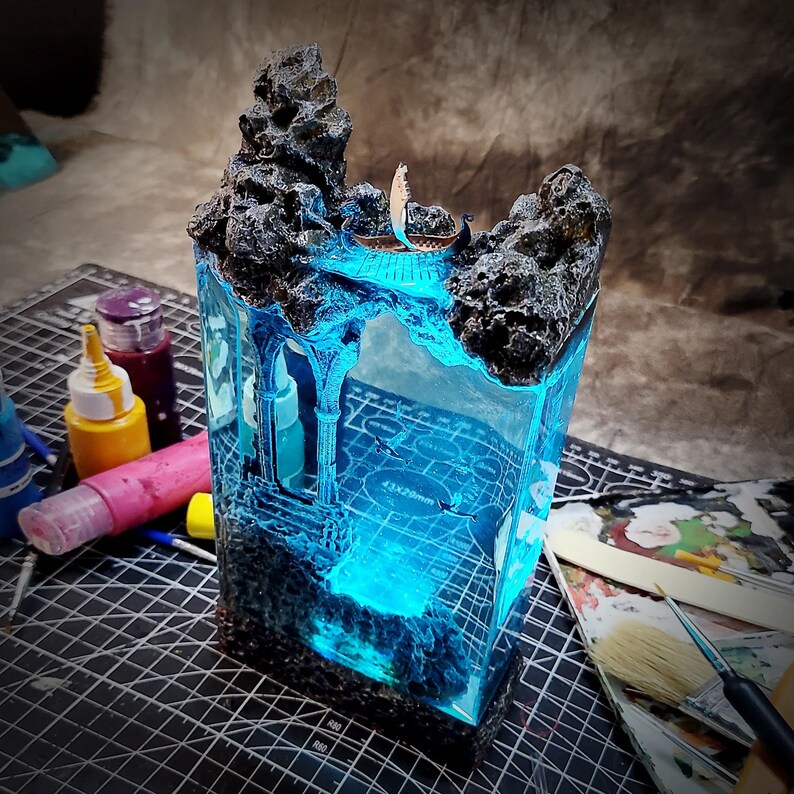 Viking Boat Orca Mythical Ancient Relics Epoxy Resin Wood Lamp Undersea ...