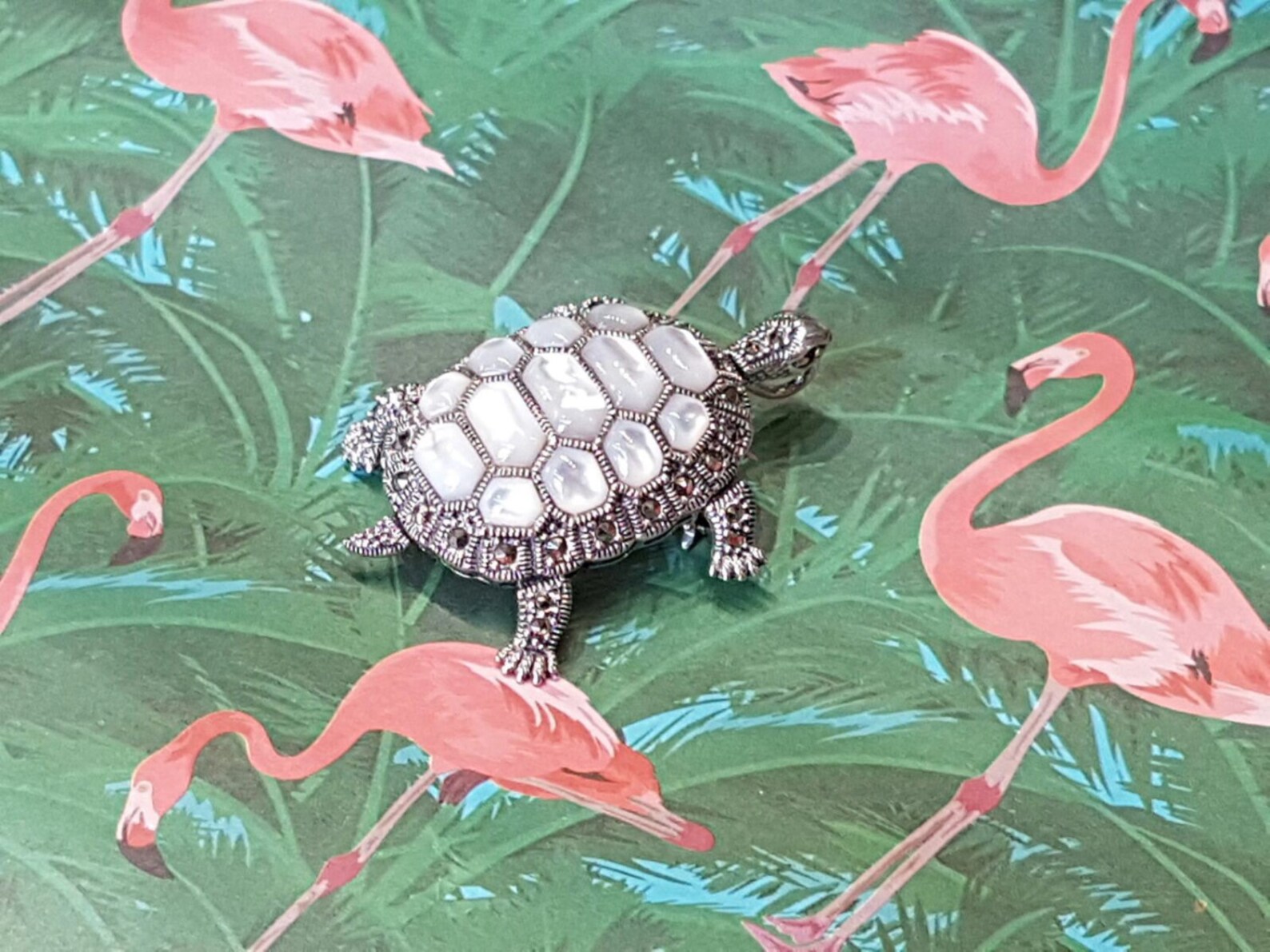 Tortoise Silver Brooch Pin Mother of Pearl | Etsy UK
