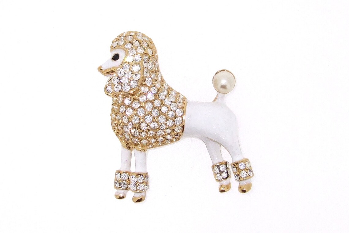 Large White Enamel Poodle Brooch Pin - Etsy